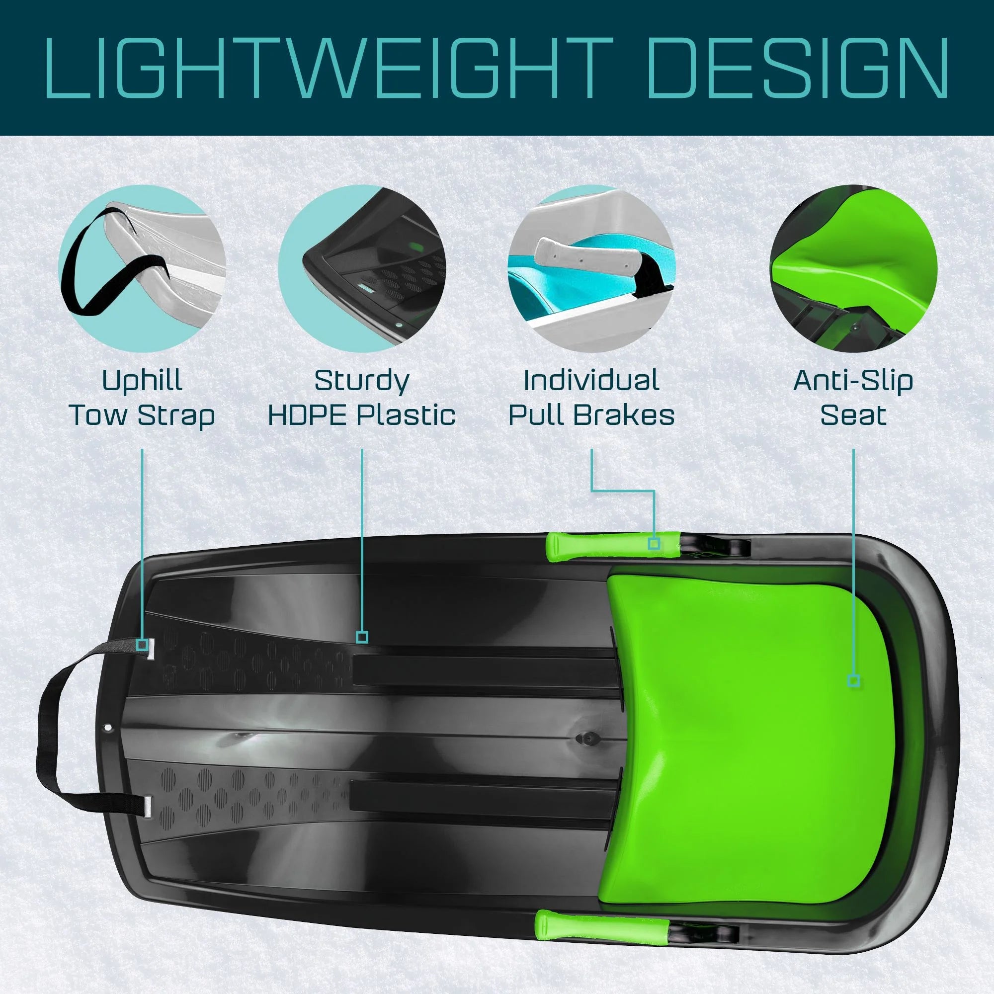 Kids Snow Sled with Hand Brakes - 120 lb Capacity | Gizmo Tron – Cicia ...